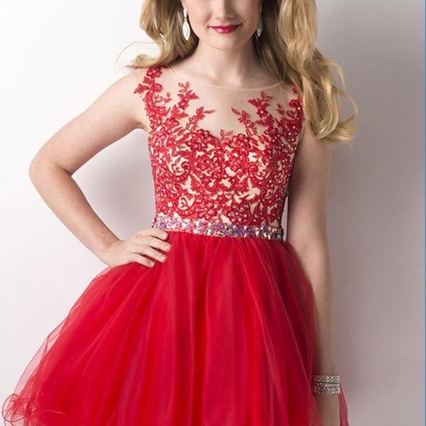 Custom Made Red Tulle Cocktail Dresses 2015 Short Cocktail Party Gowns ...